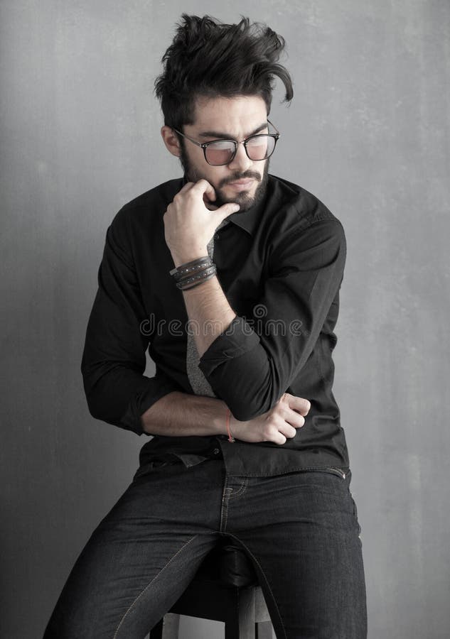 Fashion Man Model Dressed Casual Posing Dramatic in the Stu Stock Photo ...