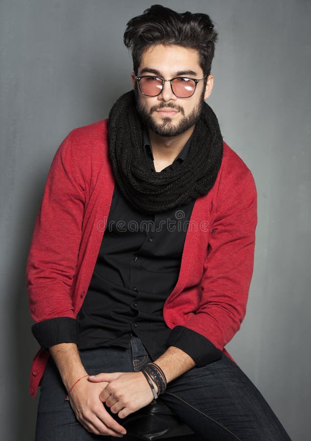 Fashion Man Model Dressed Casual Posing Dramatic Stock Photo - Image of ...