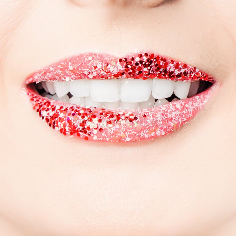 Female Lips with Makeup and White Teeth Stock Image - Image of dental ...
