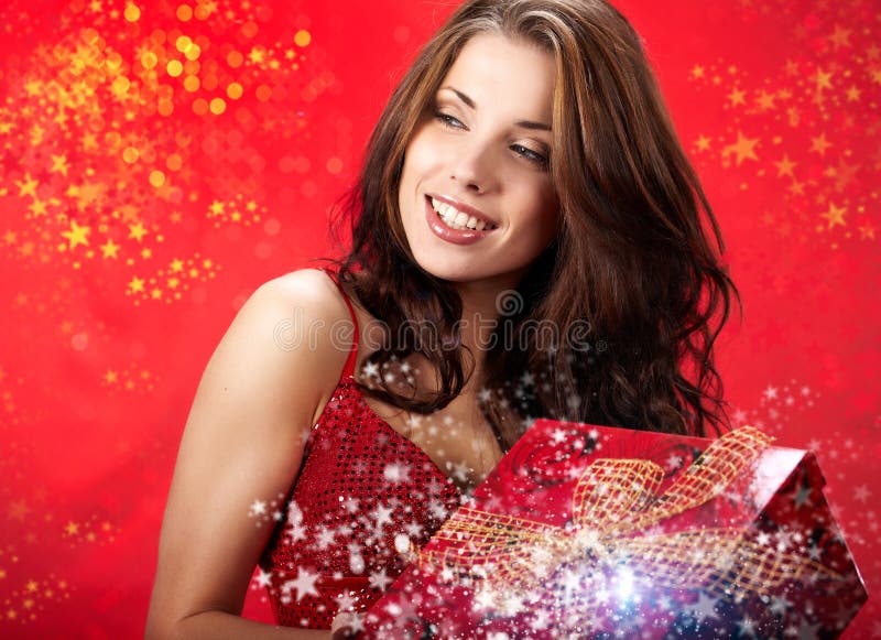 Girl Holding a Gift in Magic Packing Stock Image - Image of hair, gift ...