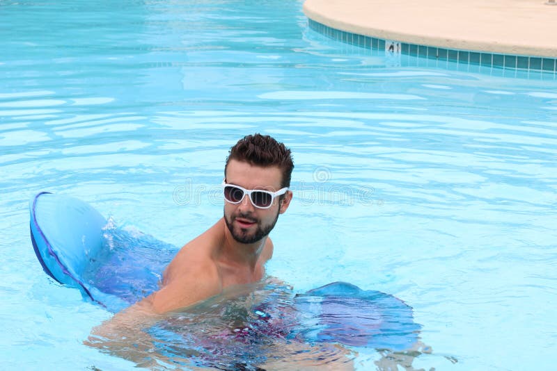 Guy with a Beard Playing in the Pool Stock Image - Image of glasses ...