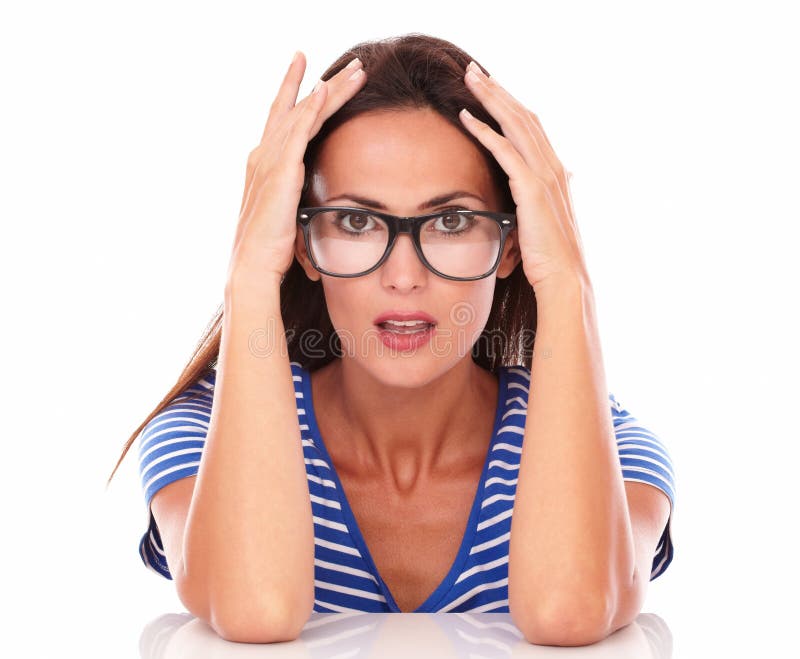 Lady with Spectacles Looking at You Stock Photo - Image of brunette ...