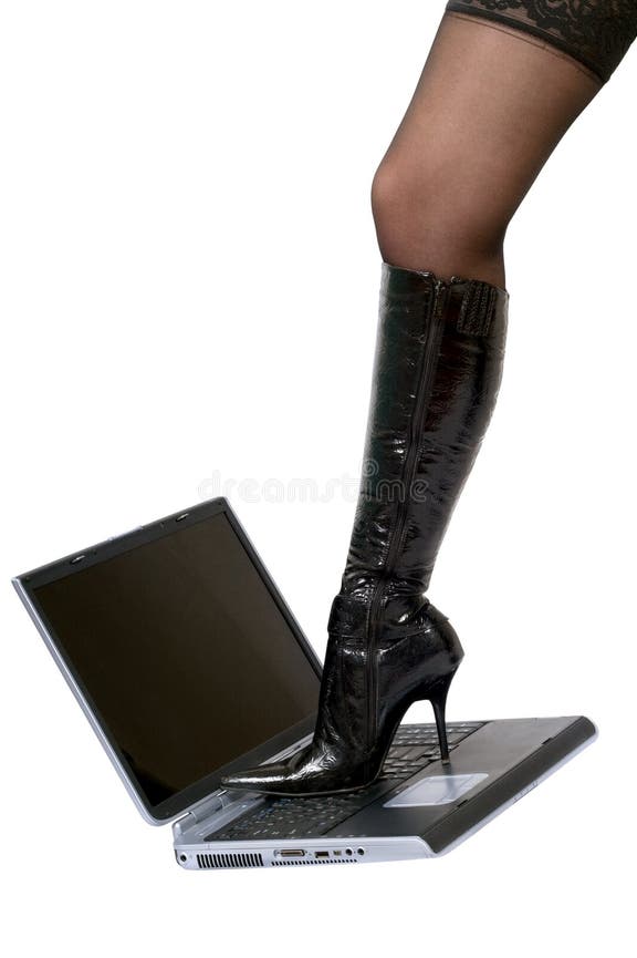 Leg over laptop stock photo. Image of notebook, boots - 7632174