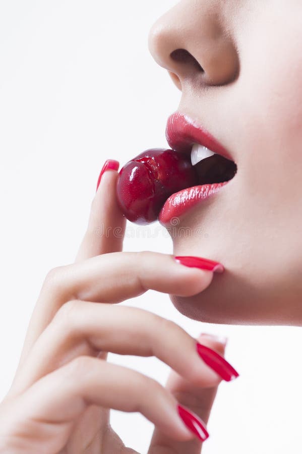 Lips with cherry stock image. Image of face, portrait - 31678661