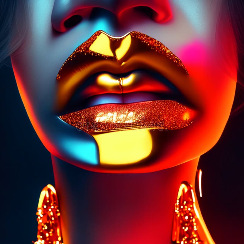 Lips in Neon Light, 3d Rendering. Computer Digital Drawing Stock ...