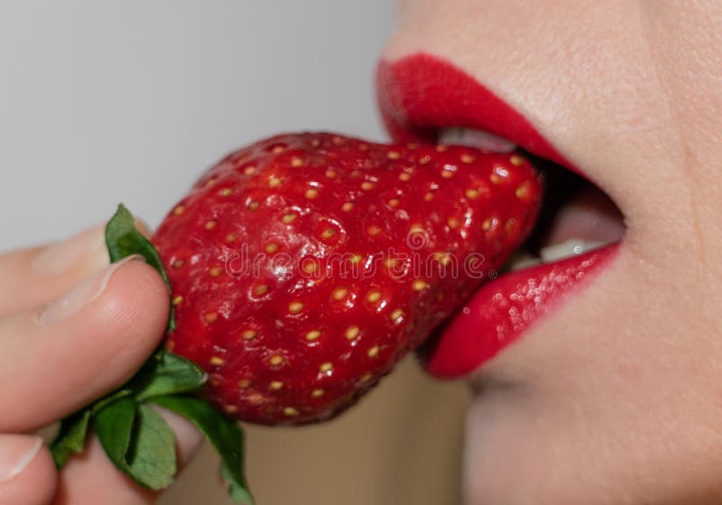 Lips and strawberry stock image. Image of female, sensual - 87309831