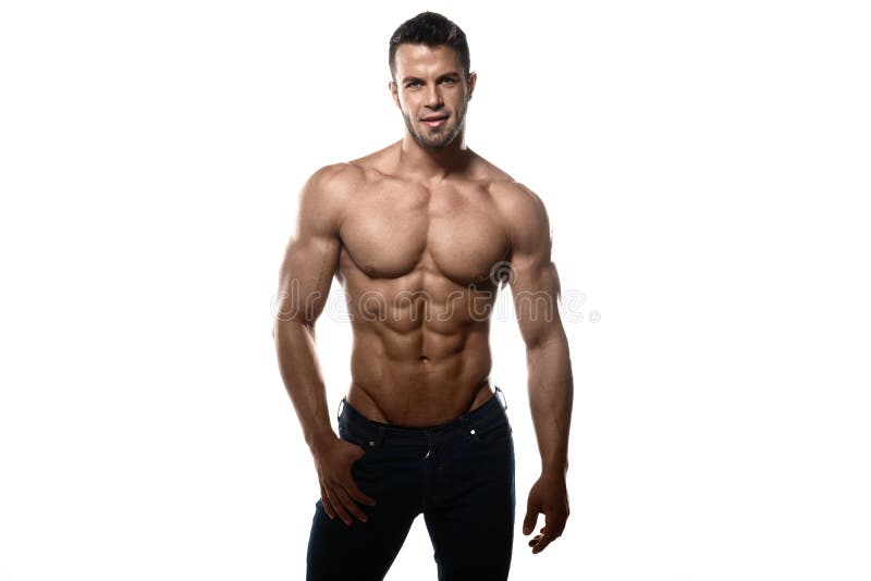 Fit Blond Girl Hugging from Behind Male Bodybuilder. Stock Photo ...