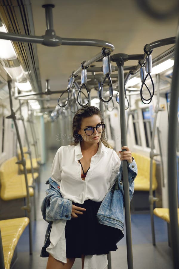 Model is Posing in Carriage of Metro Train Stock Image - Image of girl ...