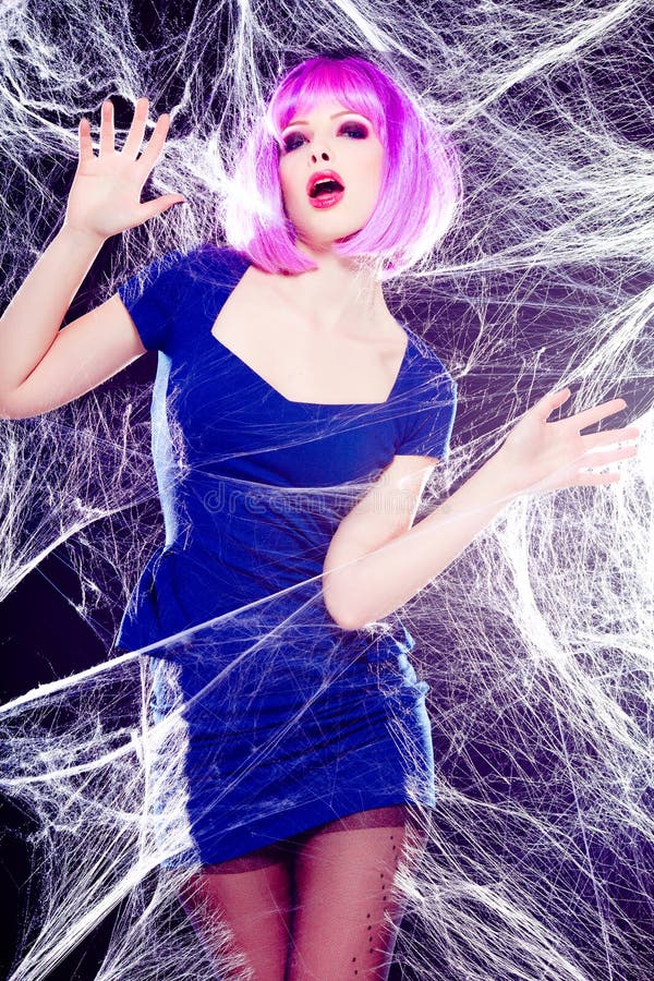 Model with Purple Wig and Intense Make-up Stock Image - Image of model ...
