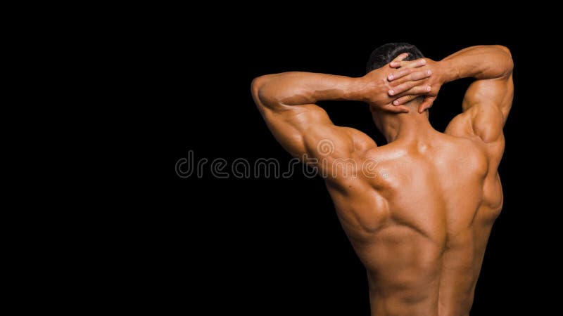Muscle Man. Back View. Isolated on Dark. Stock Photo - Image of dark ...