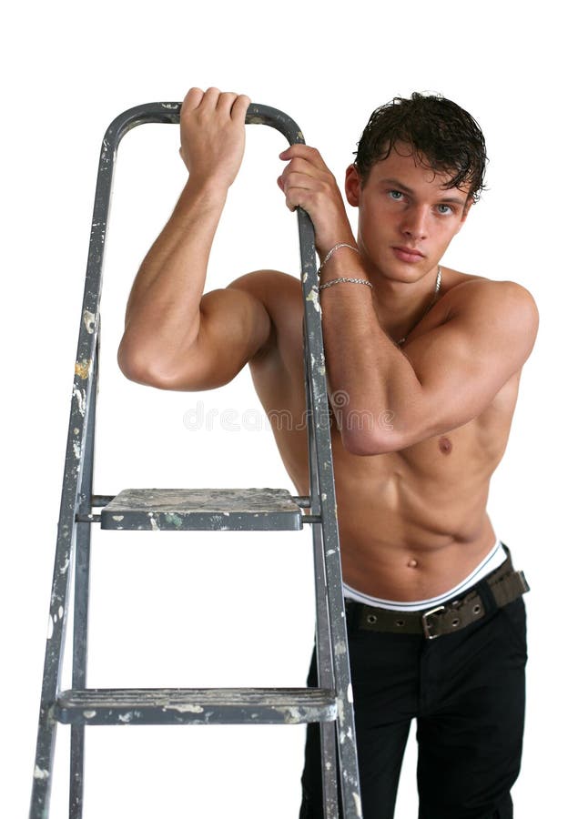 Muscular Man with a Stepladder Stock Photo - Image of person, relax ...