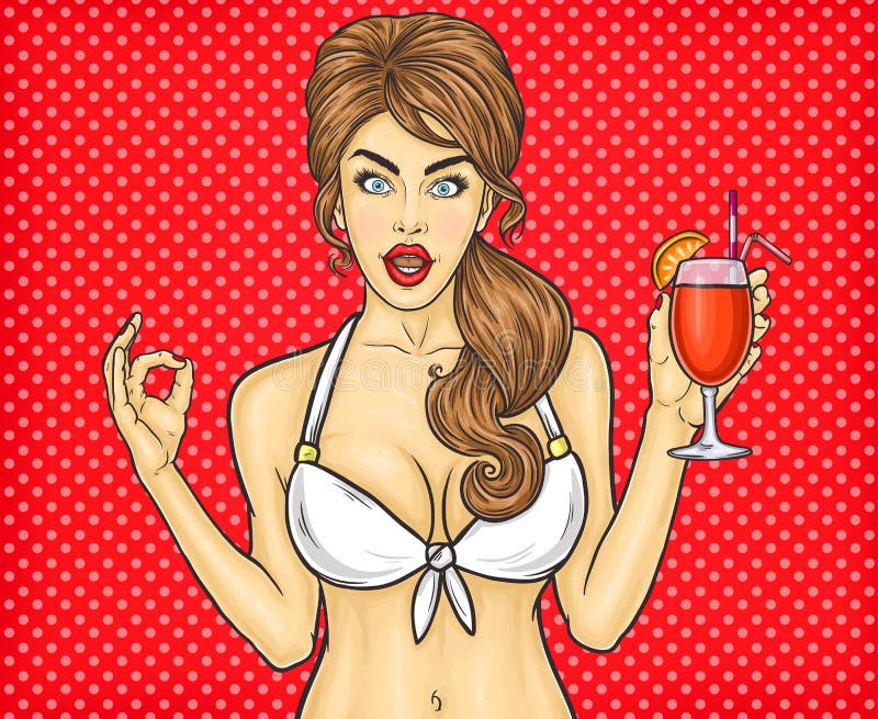 Pop Art Pin Up Young Punk Girl Sucks Lollipop Stock Vector
