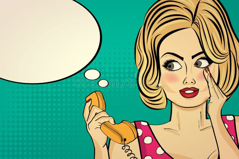 Pop Art Woman Talking On A Retro Phone Stock Vector Illustration Of