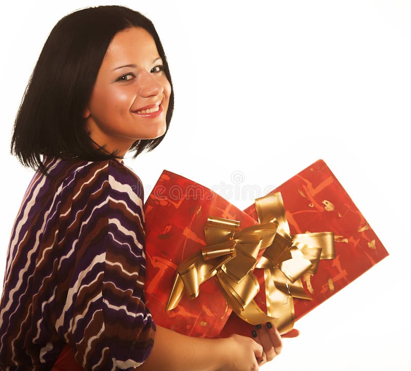 Smiling Girl Holding a Gift Stock Image - Image of gift, happiness ...