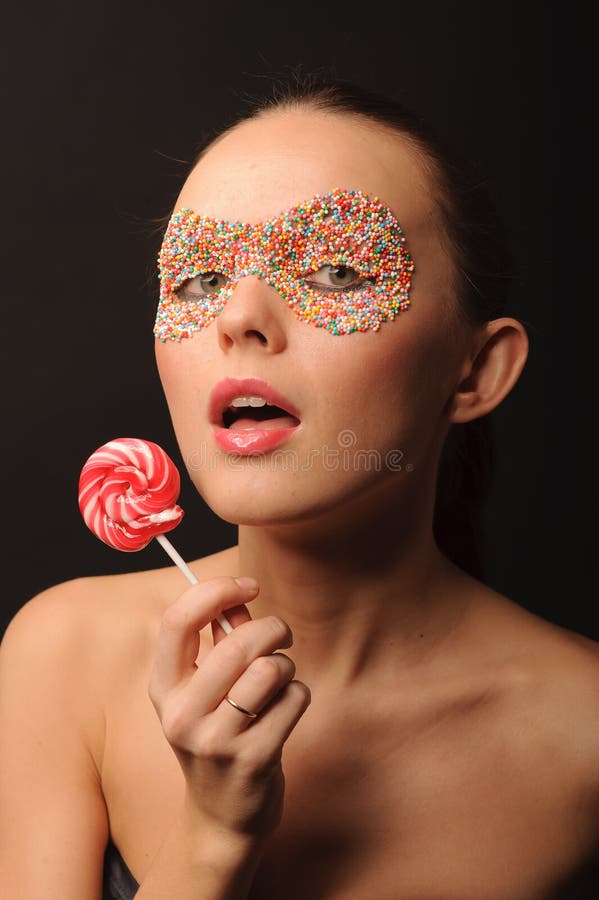 Woman with Candy Mask on Face Stock Image - Image of gentle, elegant ...