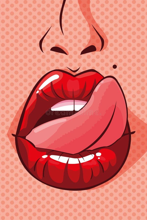 Woman Mouth With Tongue Out Pop Art Style Stock Vector Illustration