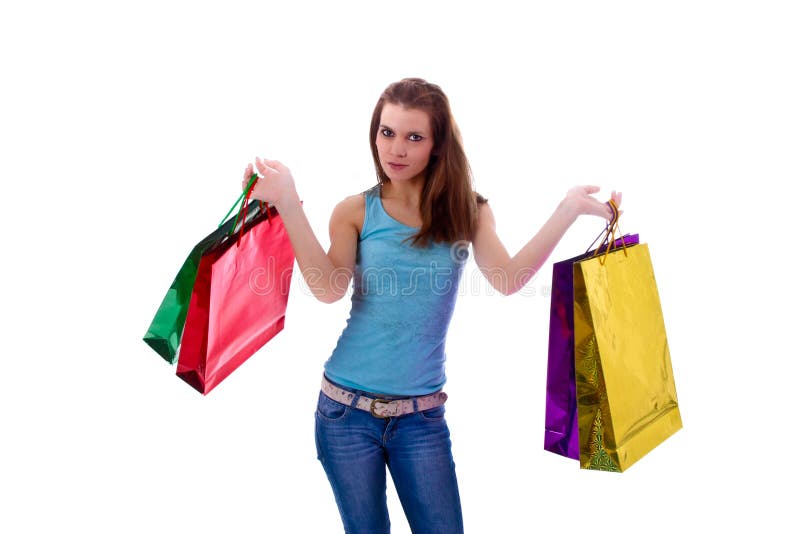 Woman with shoping bags stock photo. Image of gift, isolated - 18413864
