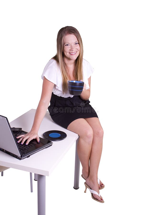 Woman Sitting on the Desk stock photo. Image of background - 22629552