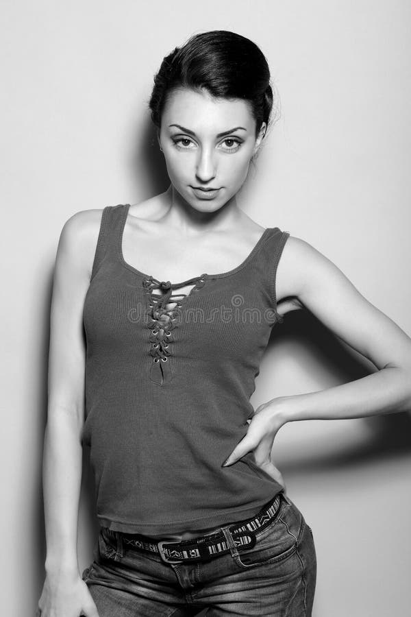 Woman wearing jeans stock photo. Image of emotions, adult - 143209778