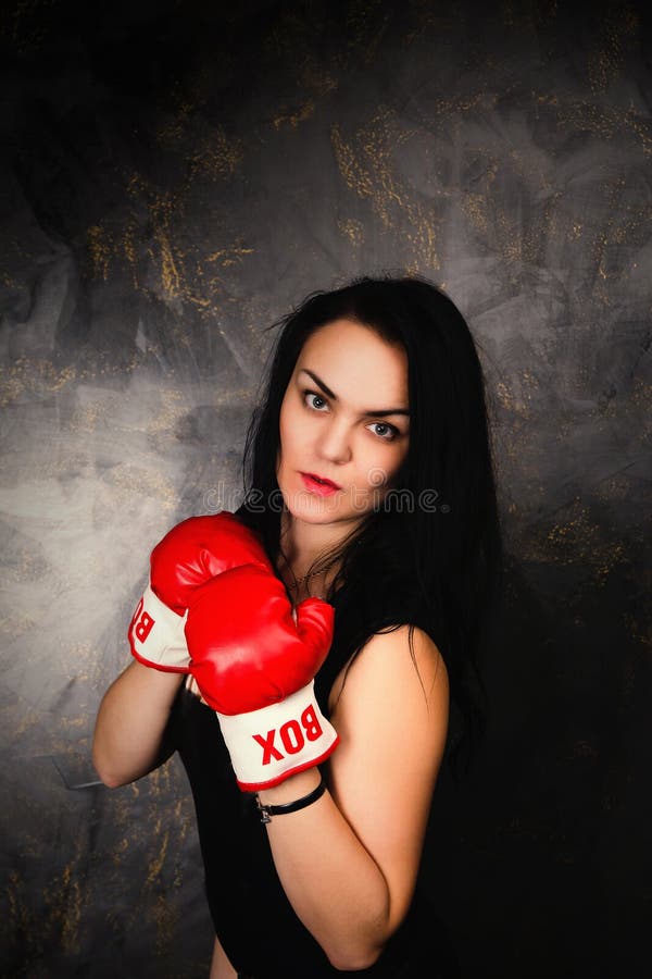 Young Brunette Model Posing in Boxing Gloves Stock Photo - Image of ...