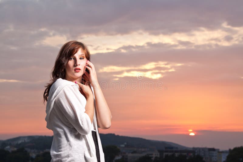 Woman at Sunset, Sub Beams As Background Stock Image - Image of luxury ...