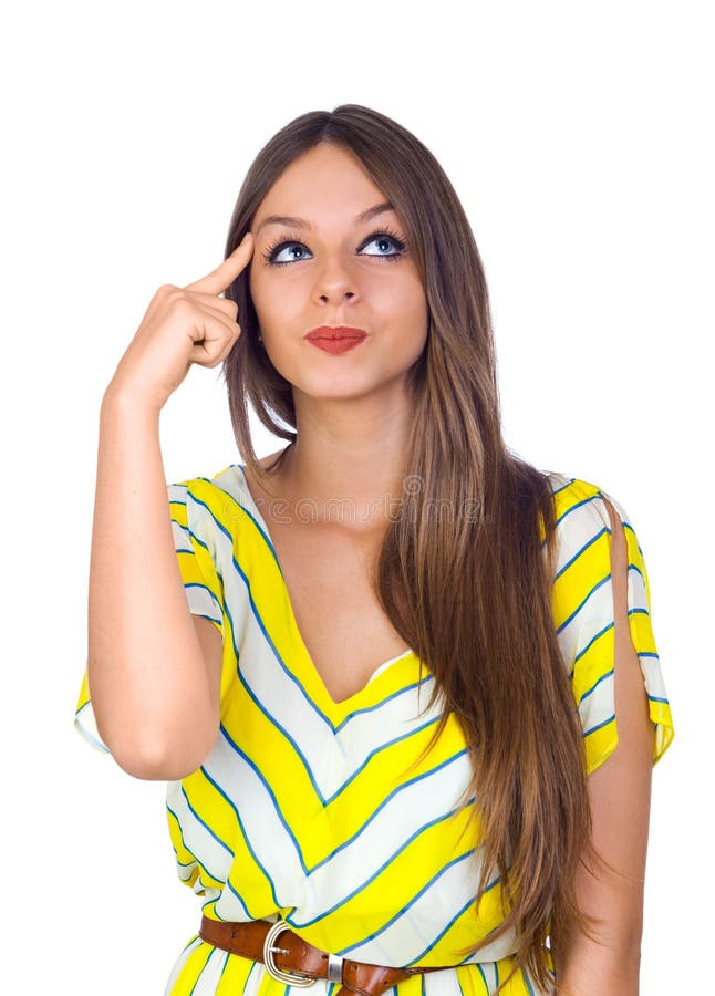 Young Woman Thinking with Finger on Head Stock Image - Image of fresh ...