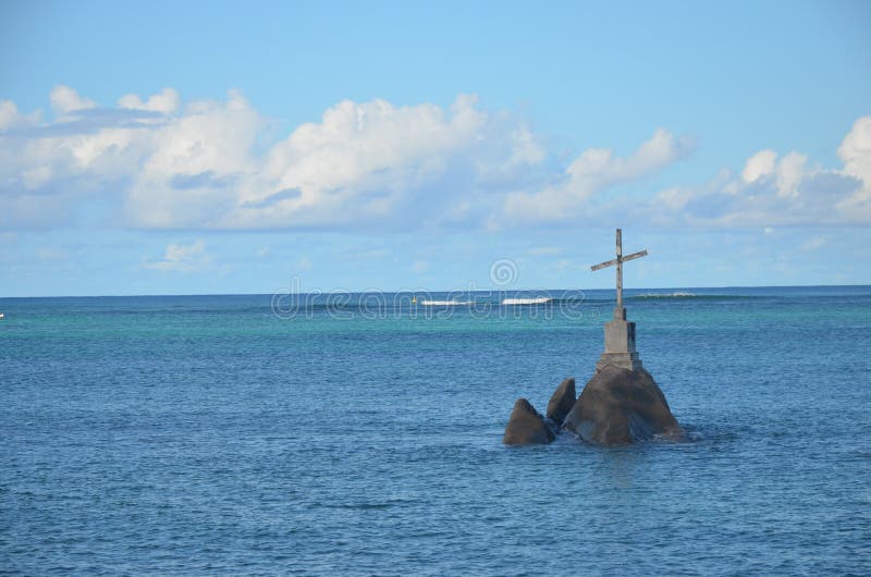Seychelles. Cross in the Sea. Stock Photo - Image of cross, memory ...