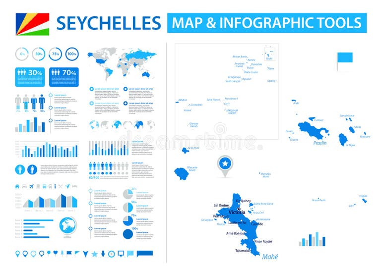 Seychelles Infographic Map with Data Visualization Elements - Vector ...