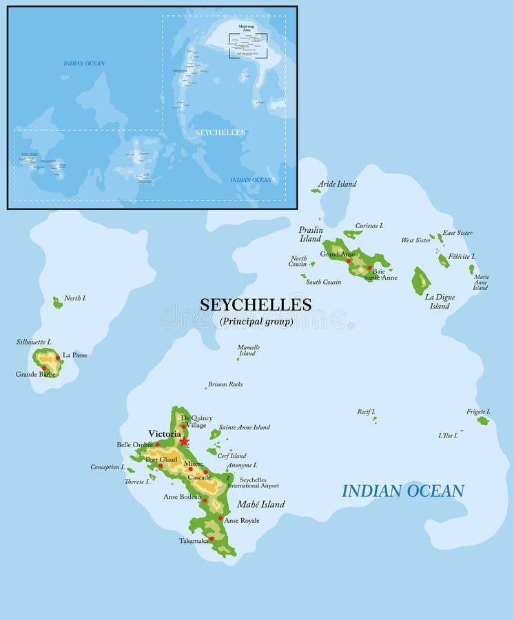 Seychelles Islands Highly Detailed Physical Map Stock Vector ...