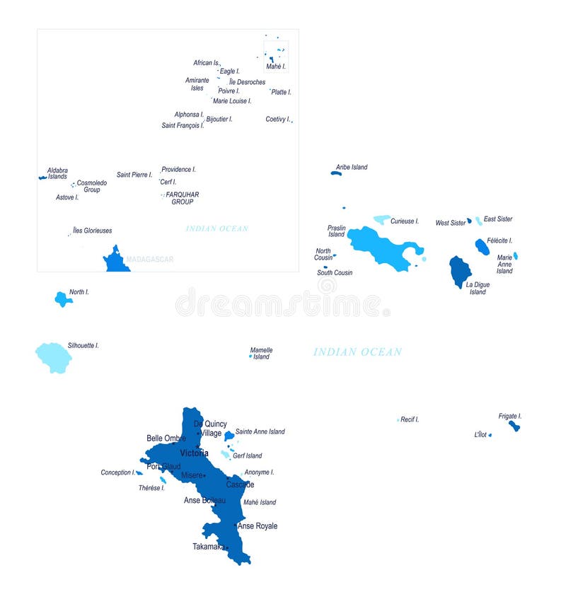 Seychelles Map. Cities, Regions. Vector Stock Illustration ...