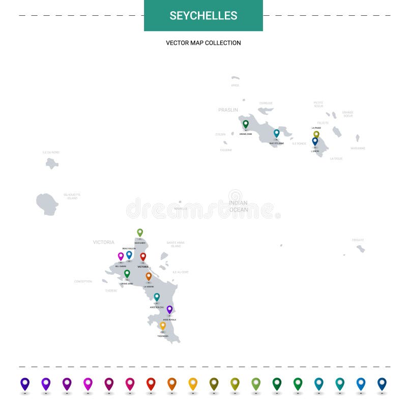Seychelles Map with Location Pointer Marks. Stock Vector - Illustration ...