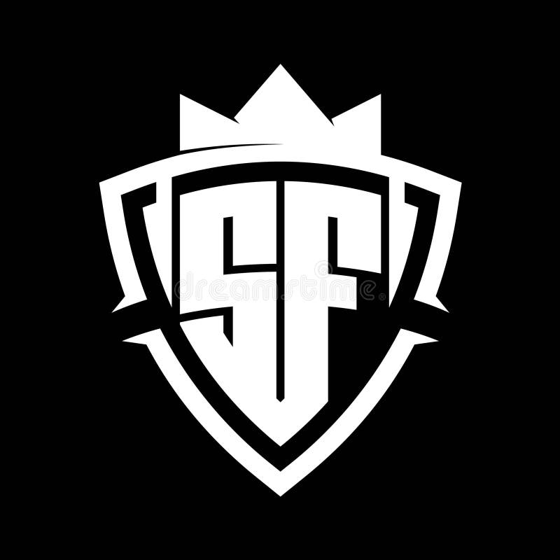 SF Letter Monogram with Triangle Curve Shield Shape with Crown White ...