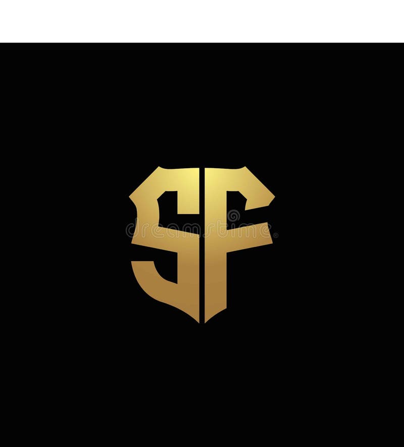 SF Logo Monogram with Gold Colors and Shield Shape Design Template ...