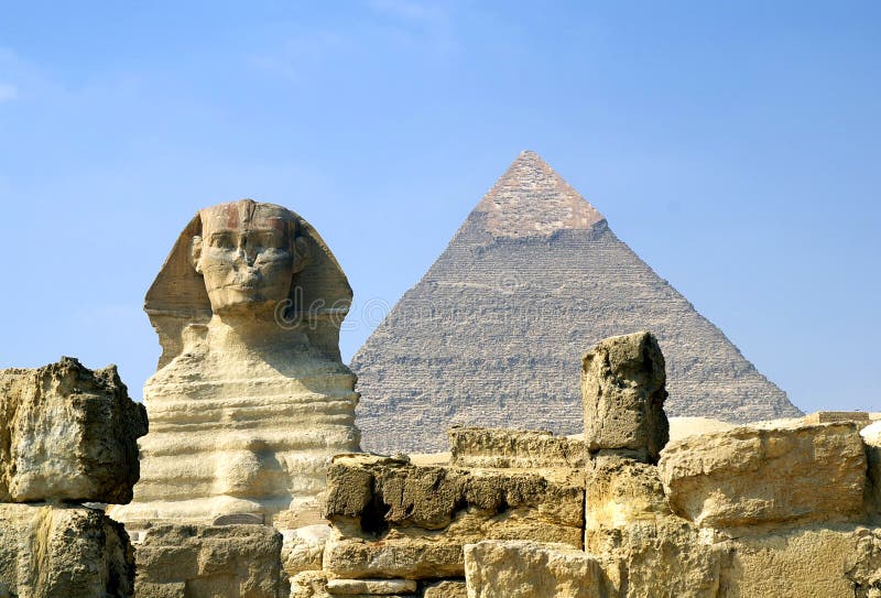 Sfinx En Piramide Van Farao Chephren Stock Foto - Image of verouderd ...