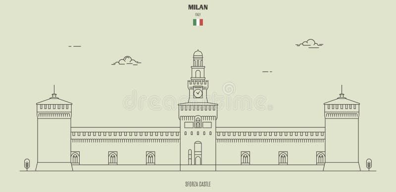 Sforza Castle or Castello. Sforzesco Sketch Illustration. Medieval ...