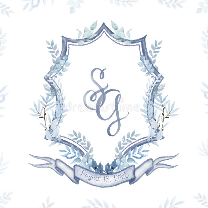 Elegant Blue Watercolor Monogram Crest Stock Vector - Illustration of ...