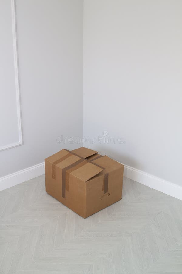 Shabby Cardboard Box in the Corner in an Empty New Room Stock Image ...