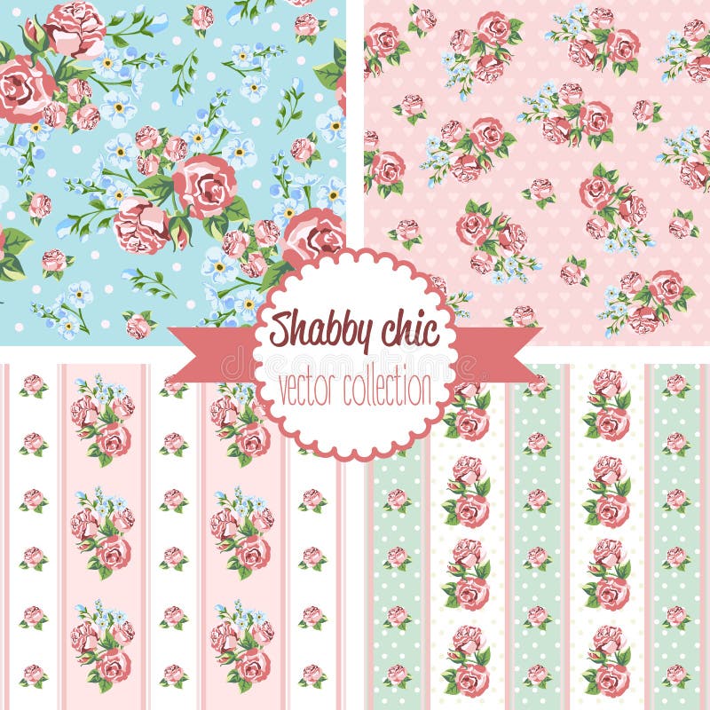 Shabby Chic Rose Patterns. Set Seamless Pattern. Vintage Floral Pattern ...