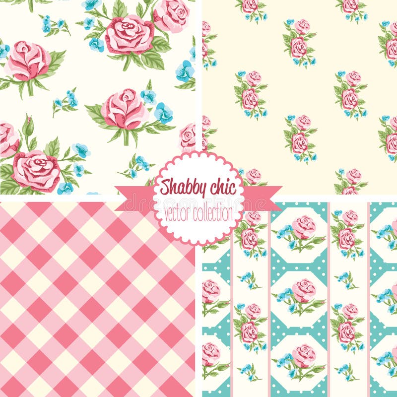 Shabby Chic Rose Patterns. Set Seamless Pattern. Vintage Floral Pattern ...