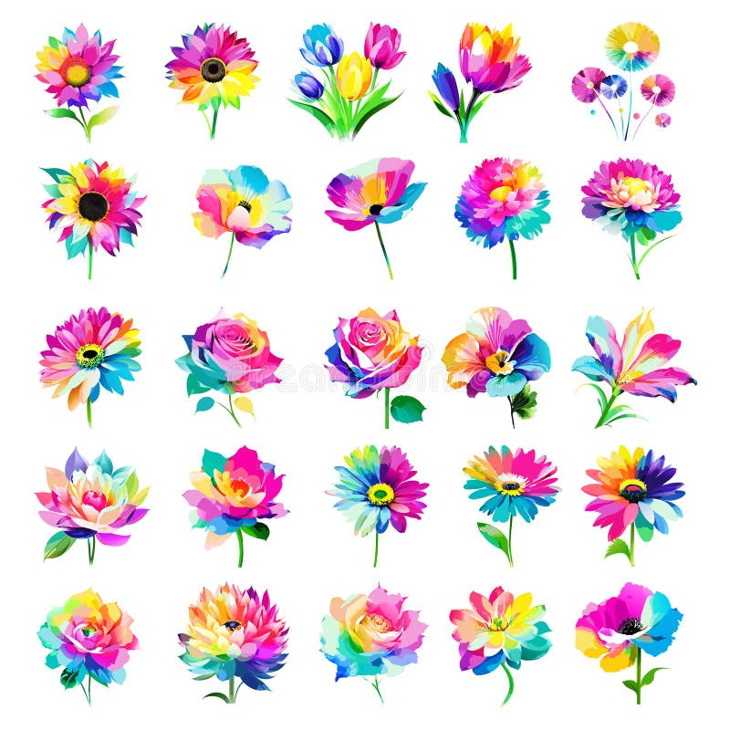Shabby Chic Watercolor Rainbow Flowers Stock Vector - Illustration of ...