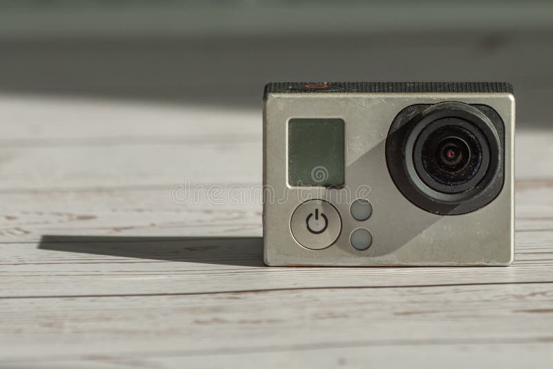 Shabby and Dusty Little Silver Action Camera Close-up Stock Photo ...