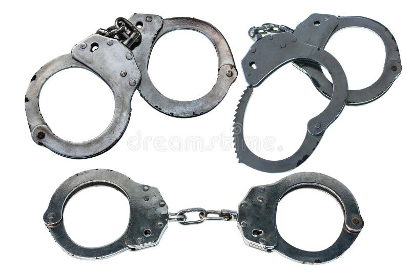 Handcuff Shackle on Steel Cage in Front of the Dark Way Stock Photo ...