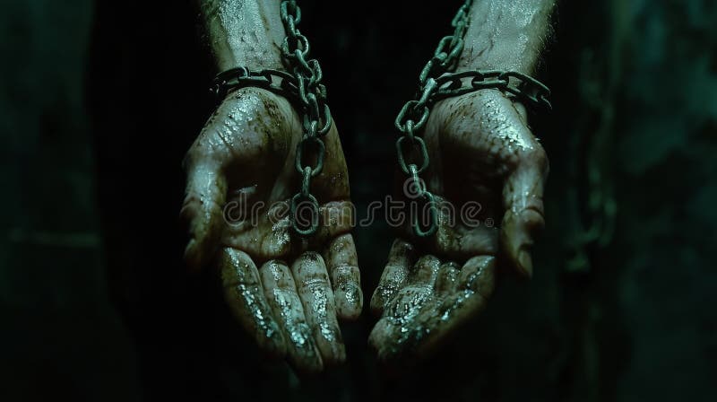 Shackled Hands Emerge from Darkness, Showcasing Vulnerability and ...
