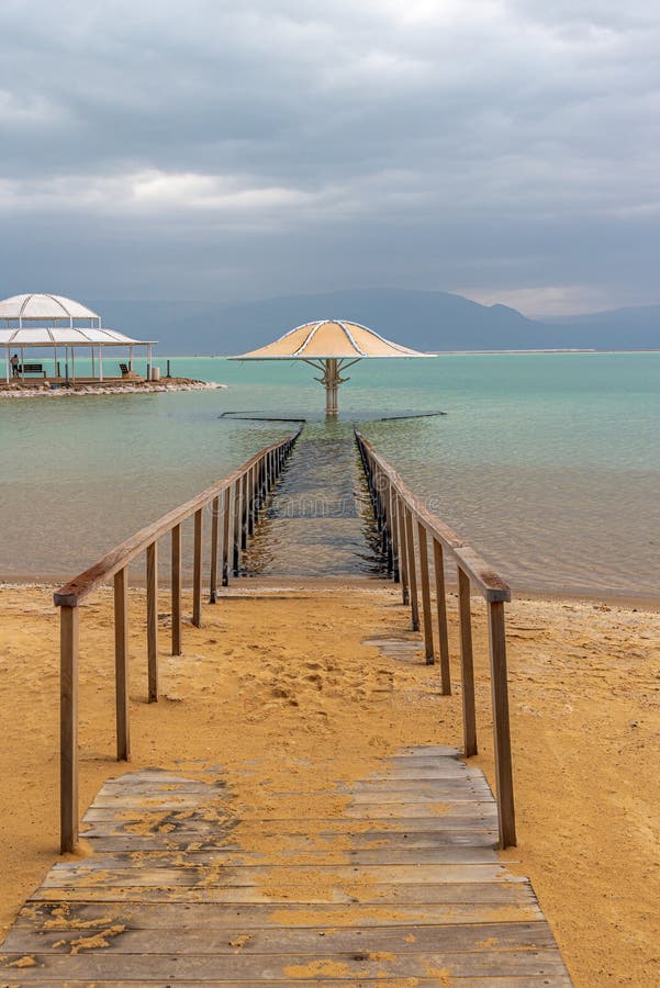 Shade Structure at the Beach of the Dead Sea Stock Photo - Image of ...