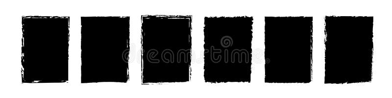 Shaded Black Frames Prints Set. Rectangular Scratched Outlines Stamps ...