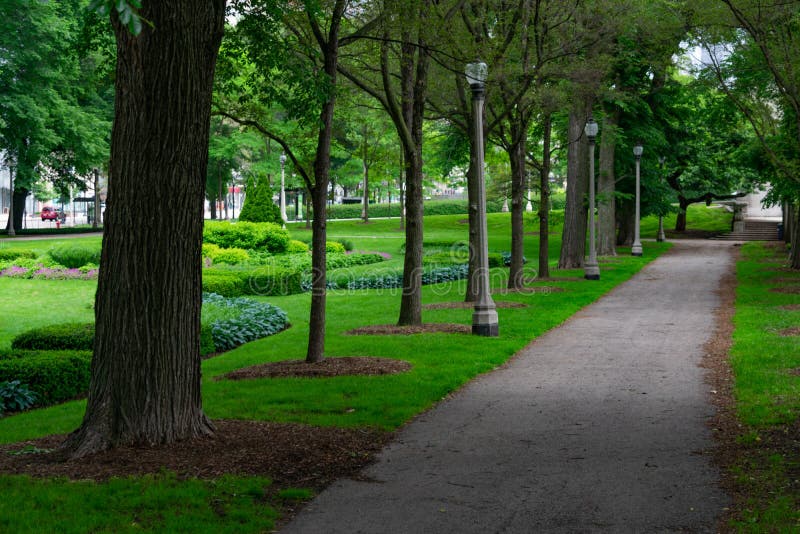 Shaded Green Path in Grant Park Chicago Stock Image - Image of green ...