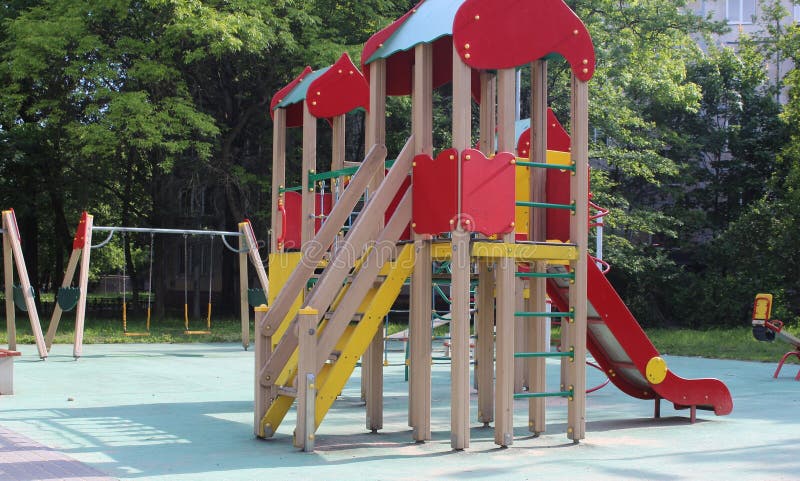 Shaded Kid S Playground Activity Tower Equipment Stock Image - Image of ...
