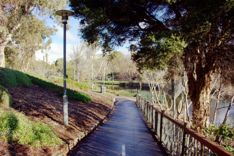 A Walkway To Adelaide River. Stock Image - Image of river, garden ...