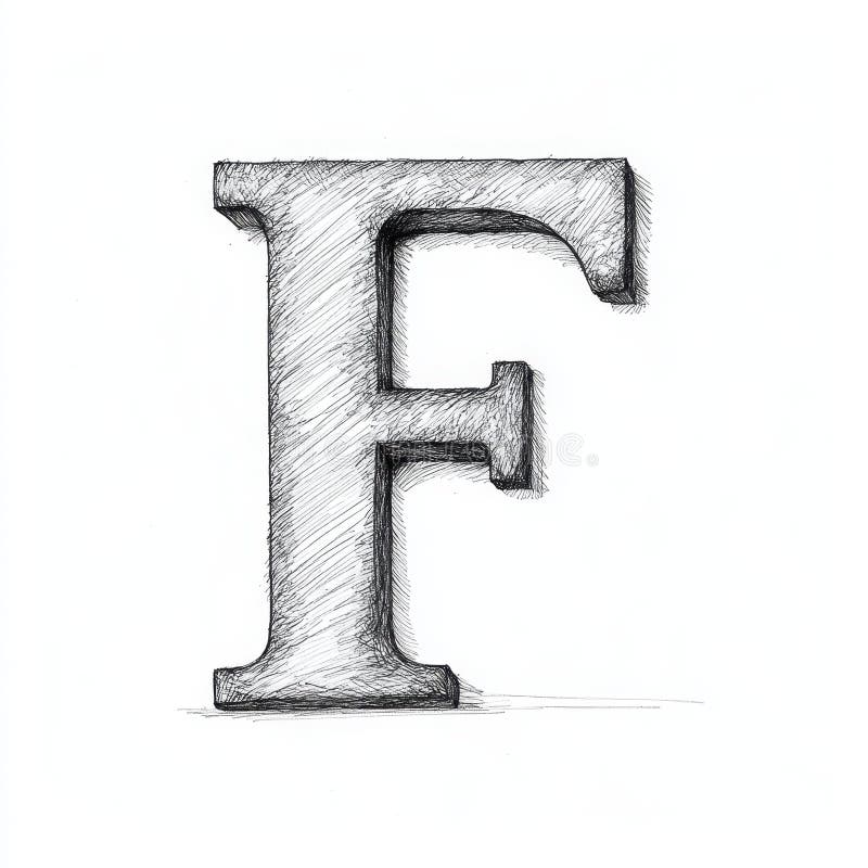 A Shaded Sketch of the Letter "F" in a Bold, Three-dimensional Style ...