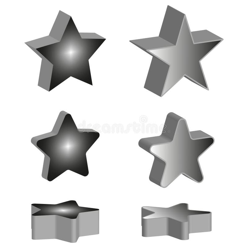 Shaded Star Icons. Metallic Cube Shapes. Greyscale Volume Vector ...